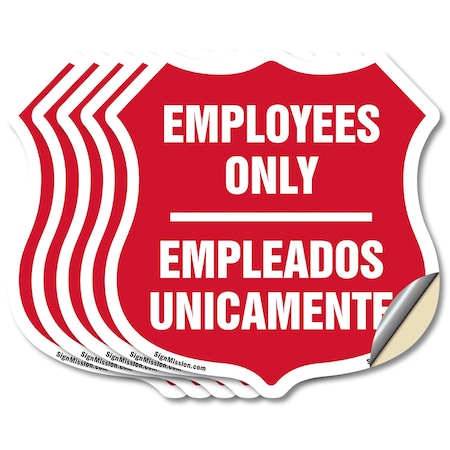 Signmission Bilingual Employees Only Shield Sign Emp, 4 inch X 4 inch ...