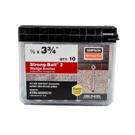 Simpson Strong-Tie Strong-Bolt 2 Wedge Anchor, 1/2 in Dia, 3-3/4 in L ...