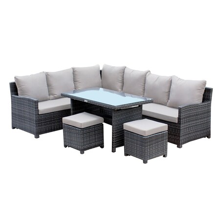 Hospitality Rattan Patio Ultra 5-Piece Sectional Dining Set with ...