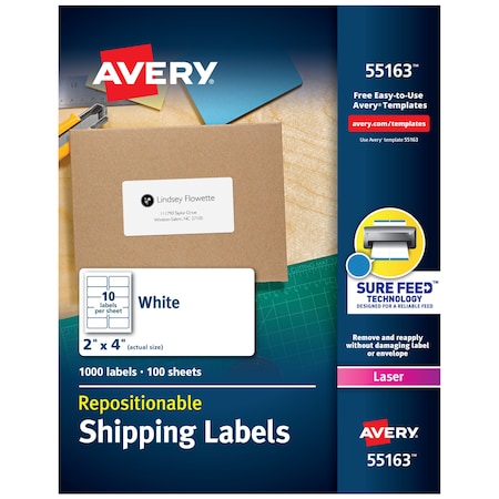 Avery Laser Mailing Label, 4 in Label W, 2 in Label H, 10 Labels per ...