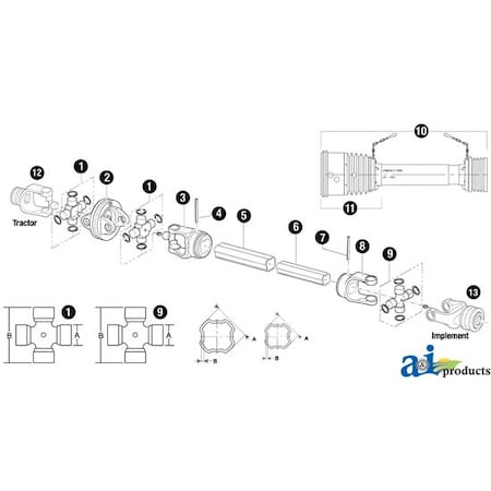 A & I Products Implement Yoke, Splined 1 3/8" - 6 Spline w/ Tappered ...