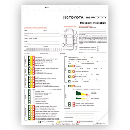 Asp Toyota Multi-Point Inspection Form, 8 1/2" X 11 3/4" 3 Part Pk 7296 ...