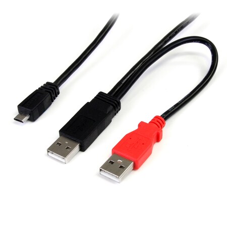 Startech.Com 1ft USB Y Cable for External Hard Drive USB A to Micro B ...