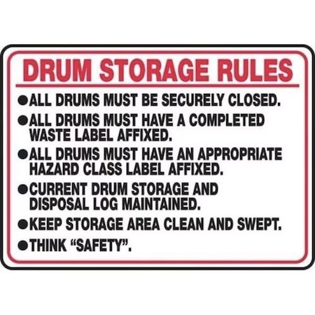 Accuform SAFETY SIGN DRUM STORAGE RULES ALL MCHL509XL MCHL509XL | Zoro