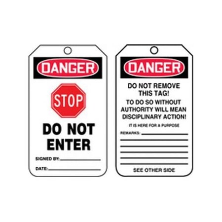 Accuform Safety Tags, DANGER STOP DO NOT ENTER, 5.75in x 3.25in, PF ...