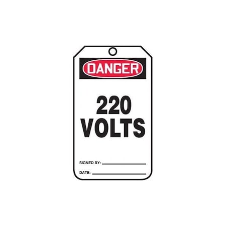 Accuform Safety Tags, DANGER 220 VOLTS, 5.75in x 3.25in, RP-Plastic ...