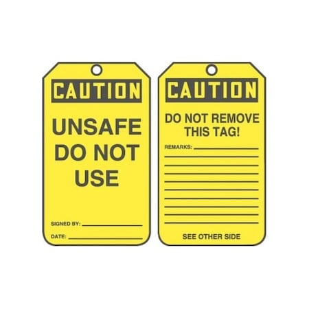 Accuform Safety Tags, CAUTION UNSAFE DO NOT USE, 5.75in x 3.25in, PF ...