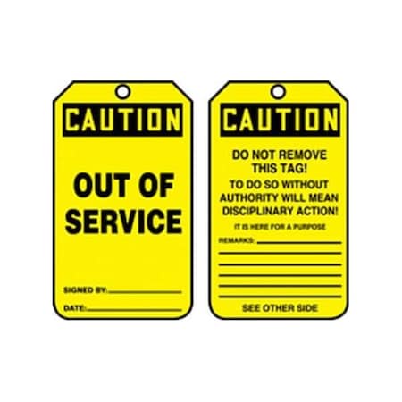 Accuform Safety Tags, CAUTION OUT OF SERVICE, 5.75in x 3.25in, PF ...