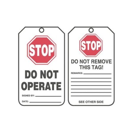 Accuform Safety Tags, STOP DO NOT OPERATE, 5.75in x 3.25in, PF ...