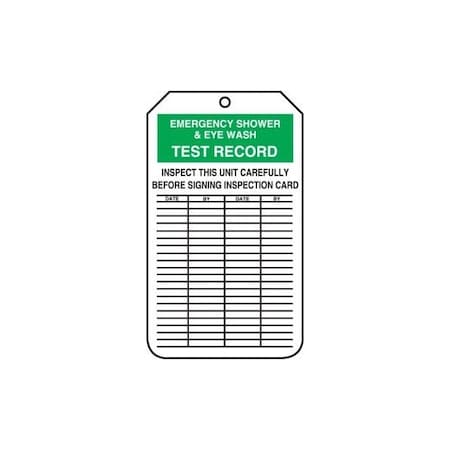 Accuform Safety Tags, EMERGENCY SHOWER & EYE WASH TEST RECORD, 5.75in x ...