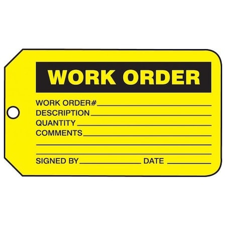 Accuform Safety Tags, WORK ORDER, 5.75in x 3.25in, PF-Cardstock, 25PK ...
