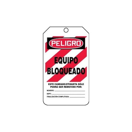 Accuform Spanish Safety Tags, DANGER EQUIPMENT LOCKED OUT, 5.75in x 3 ...