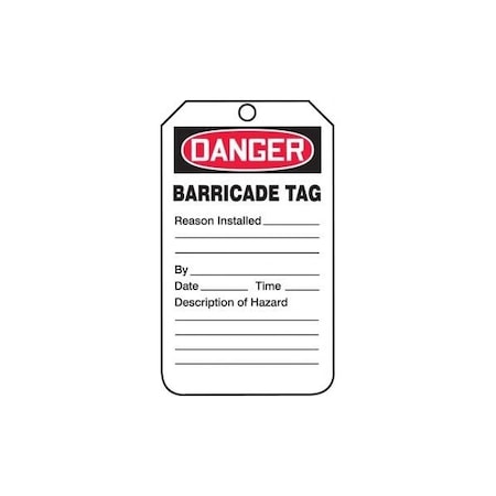 Accuform Safety Tags, DANGER BARRICADE TAG, 5.75in x 3.25in, PF ...
