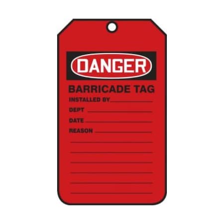 Accuform Safety Tags, DANGER BARRICADE TAG, 5.75in x 3.25in, RP-Plastic ...
