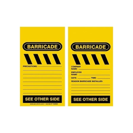Accuform Safety Tags, BARRICADE PRECAUTIONS, 5.75in x 3.25in, PF ...