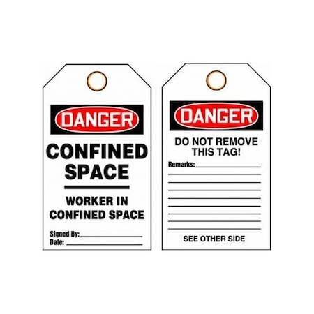 Accuform Safety Tags, DANGER CONFINED SPACE WORKER IN CONFINED SPACE, 5 ...