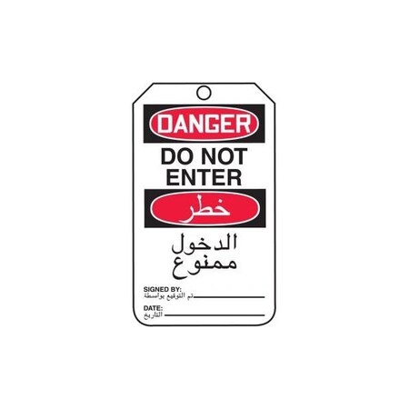 Accuform Safety Tags, DANGER DO NOT ENTER BILINGUAL ARABIC, 5.75in x 3 ...