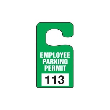 Accuform Parking Permit Tag, EMPLOYEE PARKING PERMIT Numbered 100-199 ...