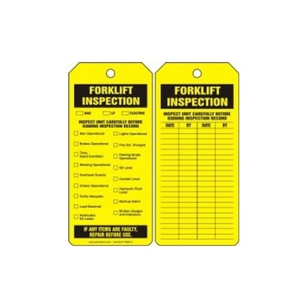 Accuform Safety Tags, FORKLIFT INSPECTION, 8.5inx 3.875in, RP-Plastic ...