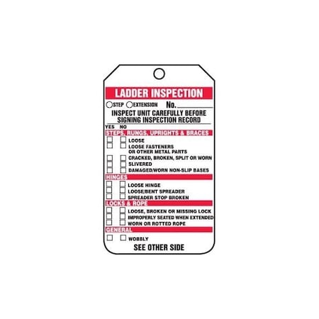Accuform Safety Tags, LADDER INSPECTION, 5.75in x 3.25in, RP-Plastic ...