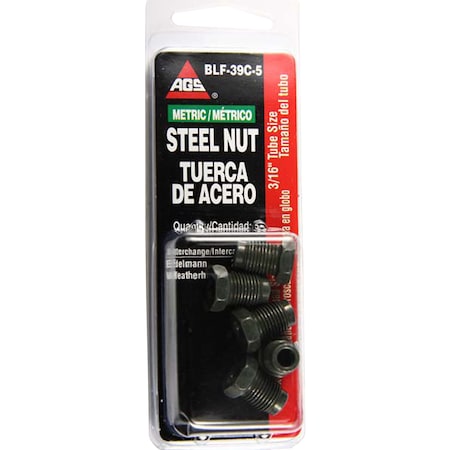 Ags Steel Tube Nut, 3/16 (M10x1.0 Bubble), 5/card BLF-39C-5 | Zoro