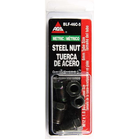 Ags Steel Tube Nut, OL, 6mm (M12x1.0 Bubble), 5/card BLF-46C-5 | Zoro
