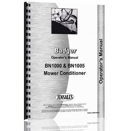 Aftermarket New Operator Manual for Badger BN1000 7 Haybine, BN1005 9 ...