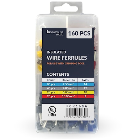 Newhouse Electric Insulated Wire Ferrule Refill Kit 160 Pcs Sized AWG ...