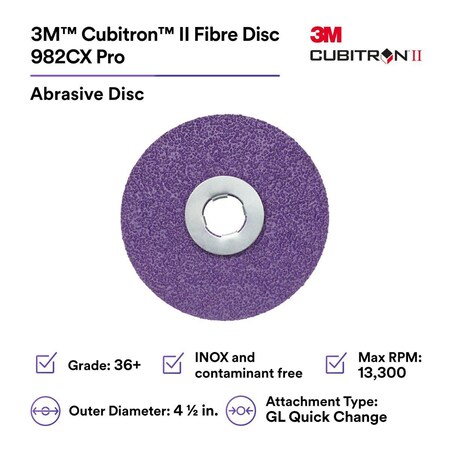 3M Fibre Disc 982CX Pro, 36+, GL Quick Change, 4-1/2 in, Die G450E ...