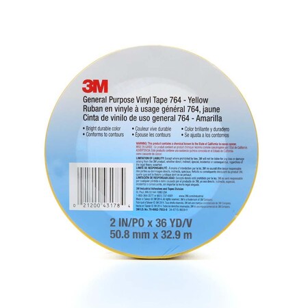 3M General Purpose Vinyl Tape 764 Yellow, 2 in x 36 yd 5.0 mil ...