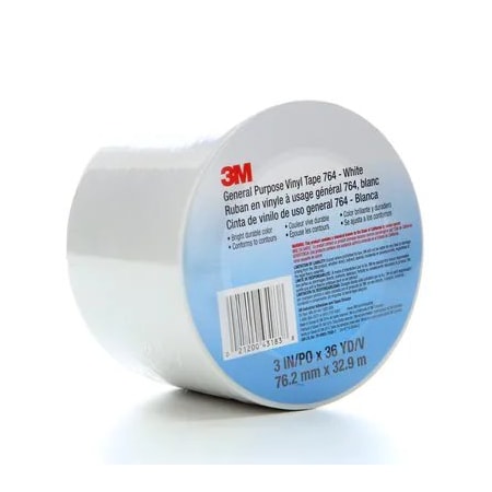 3M Oil & Gas General Purpose Vinyl Tape 764 White, 3 In X 36 Yd 5.0 Mil ...