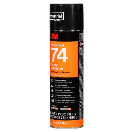 3M Foam Fast Spray Adhesive 74, Clear, 24 fl oz Can Net Wt 16.9 oz, 12 ...