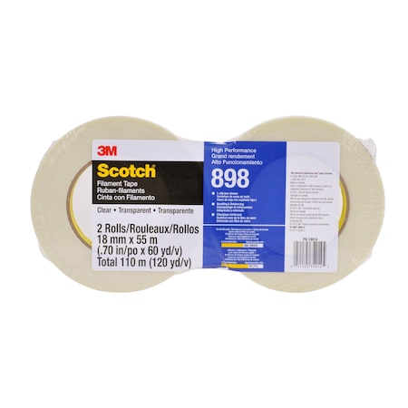3M Scotch Filament Tape 898, Clear, 18 Mm X 55 M, 6.6 Mil 7010335427 | Zoro