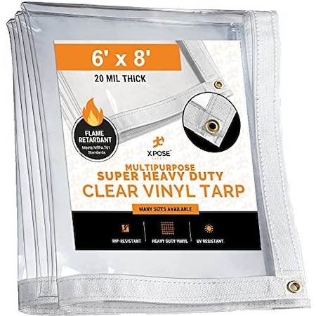 Xpose Safety Heavy Duty Tarp, 6 ft x 8 ft, 20 Mil, Clear, Vinyl, Fire ...