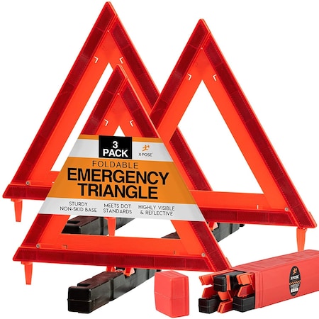 Xpose Safety 4-Piece Emergency Roadside Kit Reflective Triangles w ...