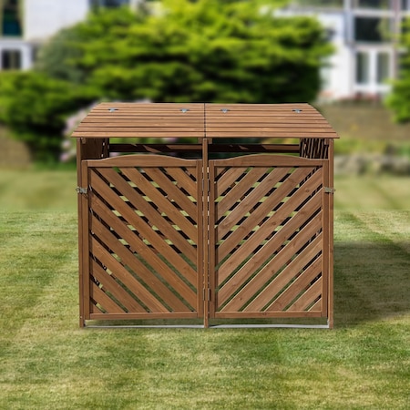 Hanover Wooden Trash and Recyclables Bin Storage Shed with Dual Front ...