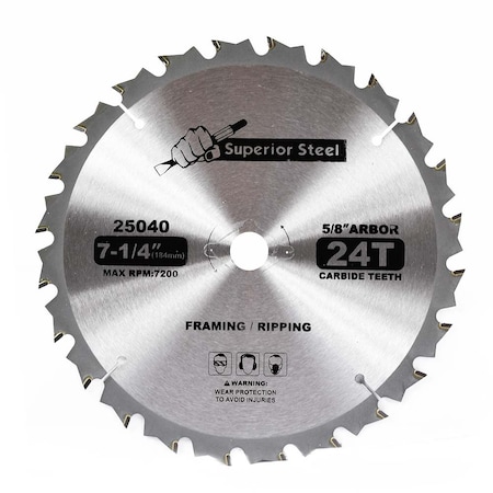 Superior Steel 7-1/4-Inch 24-Tooth Carbide Tipped, 5/8-Inch Arbor ...