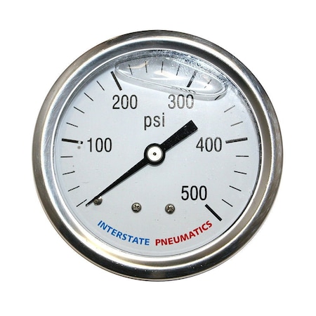 Interstate Pneumatics Pressure Gauge, 0 to 500 PSI psi, 2-1/2 in Dial ...