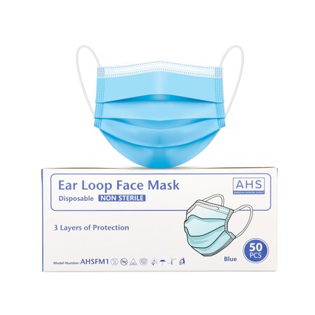 American Hospital Supply Earloop Masks Disposable, 50PK AHSFM1_BX | Zoro