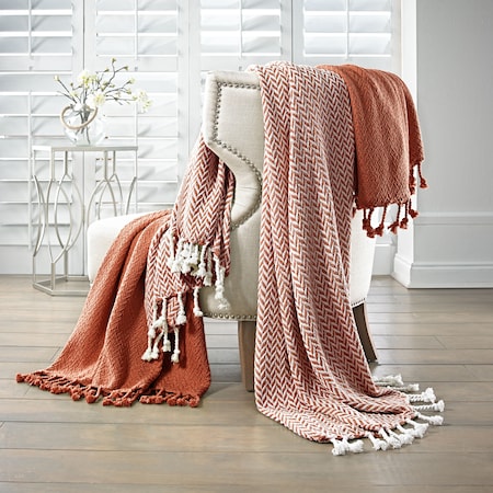 Modern Threads 2 pack 100% Cotton throws Monacco Brick 5CTNTRWM-IVB-ST ...