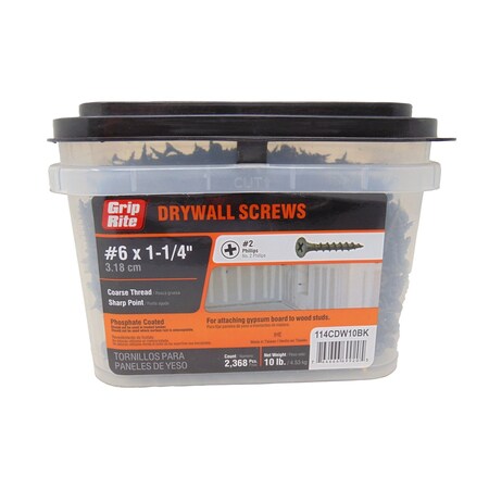 Grip-Rite Drywall Screw, #6 x 1-1/4 in, Bugle Head Phillips Drive, 2368 ...
