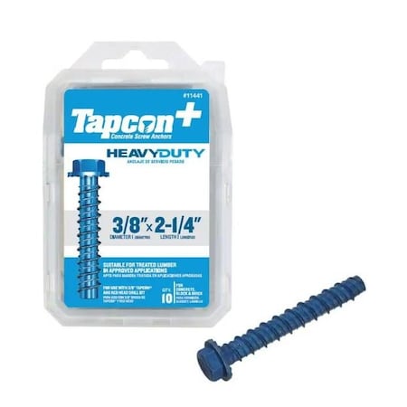 Tapcon Tapcon Concrete Screw, 3/8" Dia., 2-1/4 in. L, Steel 10 PK 11441 ...