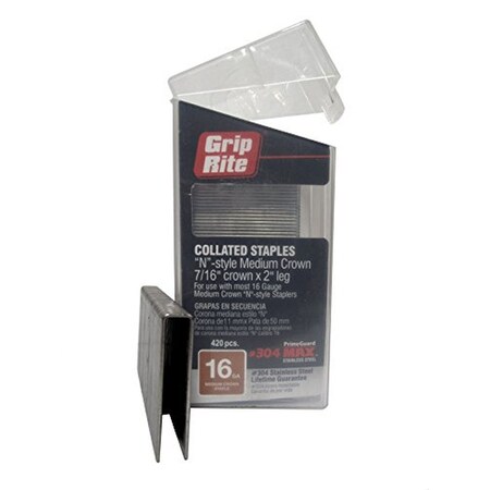 GRIP RITE 2 in x 7/16 in Staples : 16 ga Plain 18-8 Stainless Steel ...