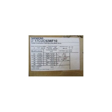 Siemens Combination Starters Combination FVR Starter w/ Disconnect ...