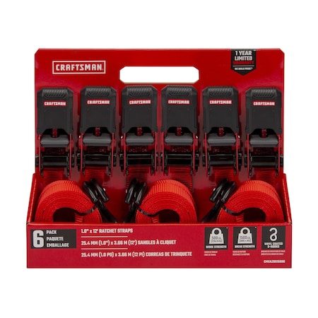 Craftsman 1 X 12' X 1500# Ratchet Strap/ 6Pk, 6PK CMXAZBS15006 | Zoro