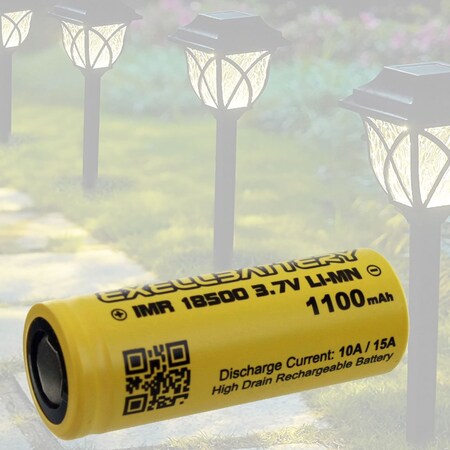 Exell Battery 3.7V 18500 Li-Ion 1100mAh 15A Rechargeable Solar Light ...