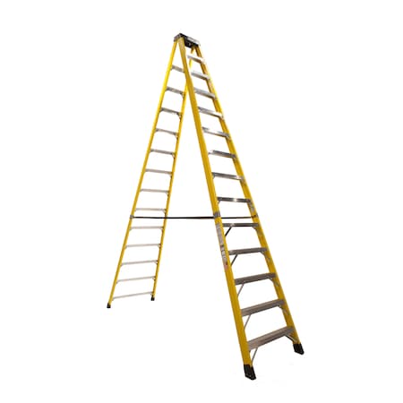 BAUER LADDER 350 Series 14' Yellow Fiberglass Stepladder, 1A 300 lb ...