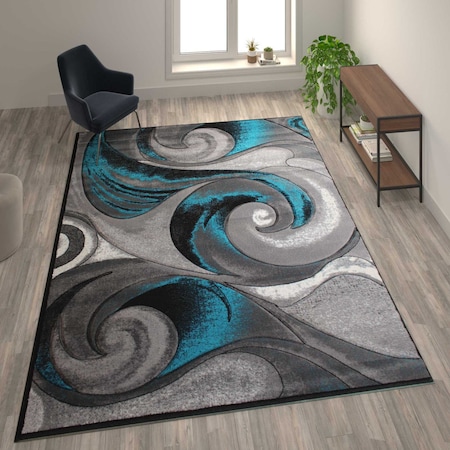 Flash Furniture Turquoise 8' x 10' Modern Ocean Waves Area Rug ACD ...
