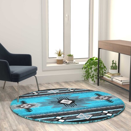 Flash Furniture 5x5 Turquoise Rustic Southwest Style Area Rug ACD ...