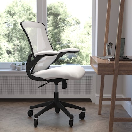 Flash Furniture White Mesh Mid-Back Task Chair with Roller Wheels BL-X ...